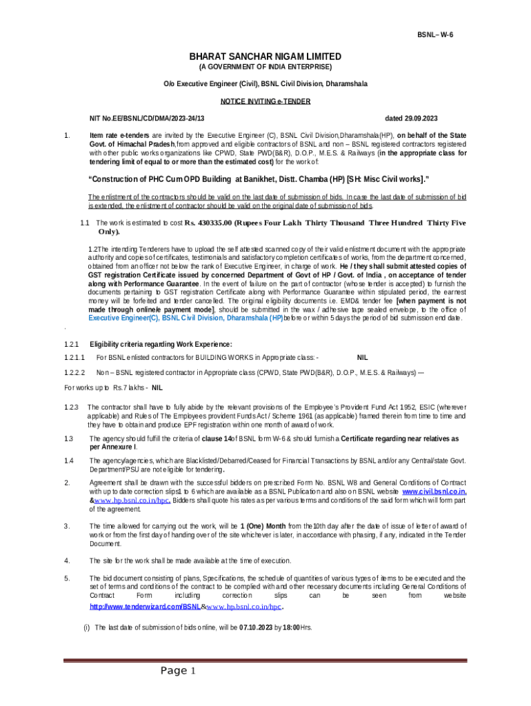 BSNL- W-6 Doc Template | pdfFiller