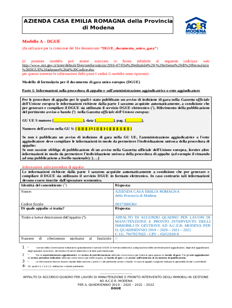 Modello A - DGUE Doc Template | pdfFiller