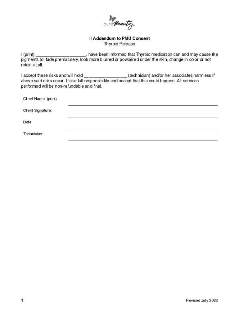 Fillable Online PMU Consent Form Addendum - Thyroid Fax Email Print ...