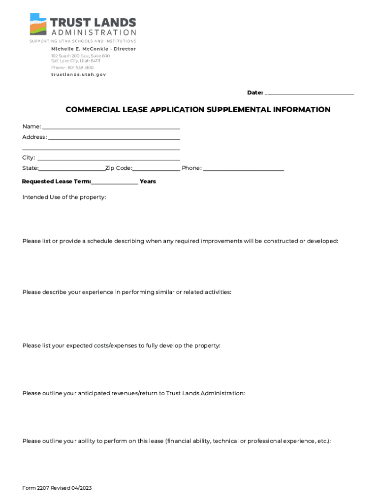 Fillable Online trustlands utah Commercial Tenant Application Template ...