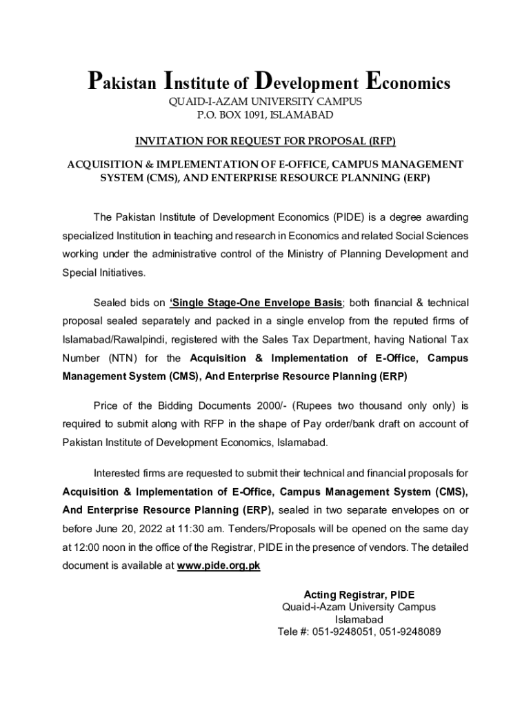 Fillable Online INVITATION FOR REQUEST FOR PROPOSAL (RFP). INVITATION FOR REQUEST FOR PROPOSAL ...