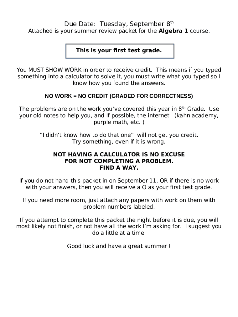 Summer Math Packet For Students Entering C2.0 Math 8 & ... Doc Template ...