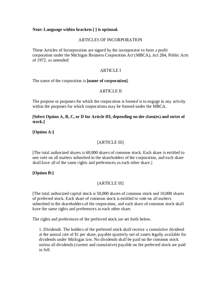Articles of Incorporation Registration Doc Template | pdfFiller