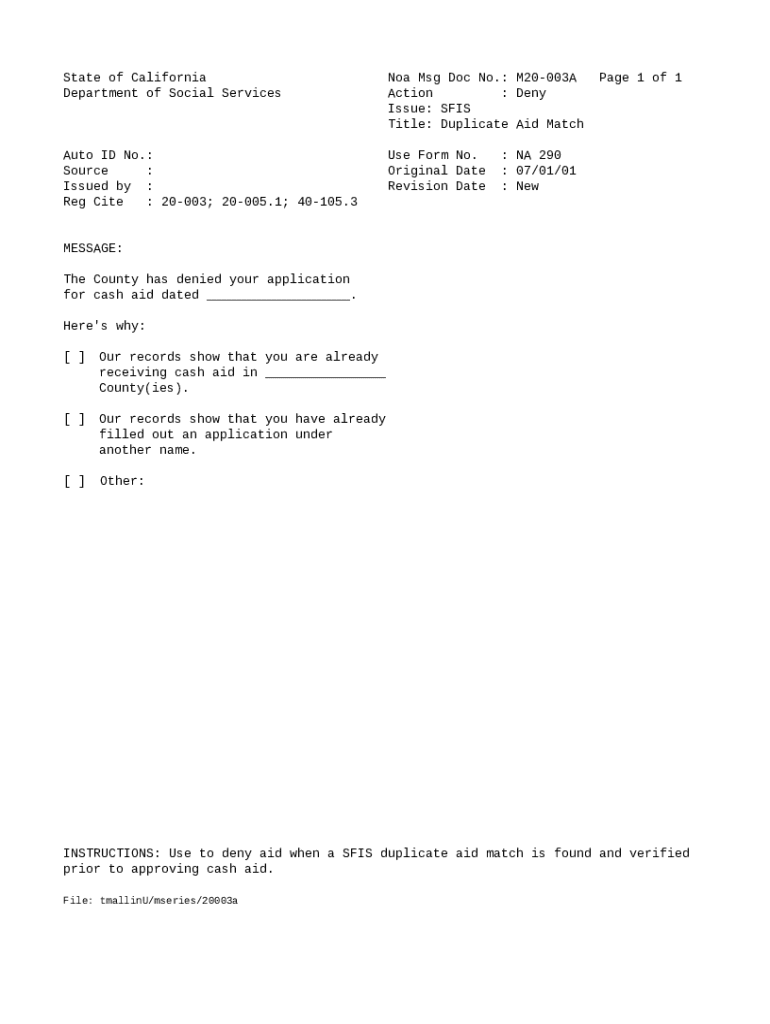 State of California Noa Msg Doc No.: M20-003A Page 1 of ... Doc ...