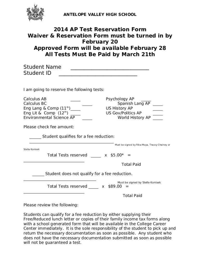 AP Exam Fee Waiver Request Doc Template | pdfFiller