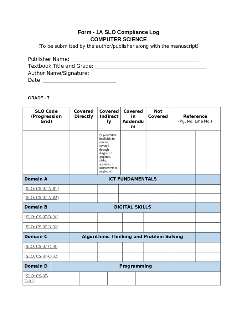 - 1A SLO Compliance Log Social Studies Doc Template | pdfFiller