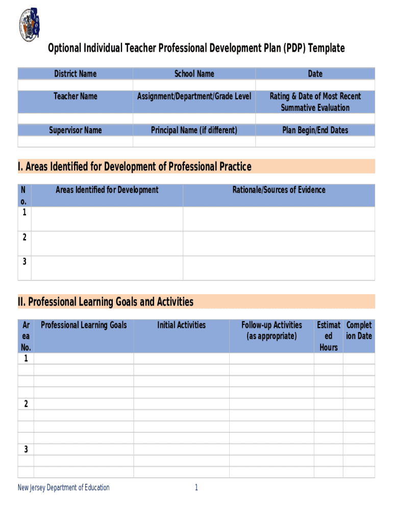 Sample Individual Teacher Professional Development Plan ... Doc Template | pdfFiller