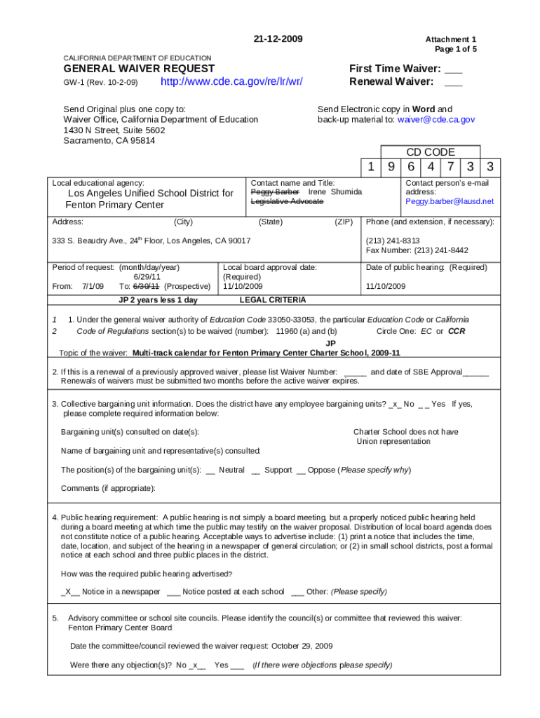 fenton primary center general waiver request Doc Template | pdfFiller