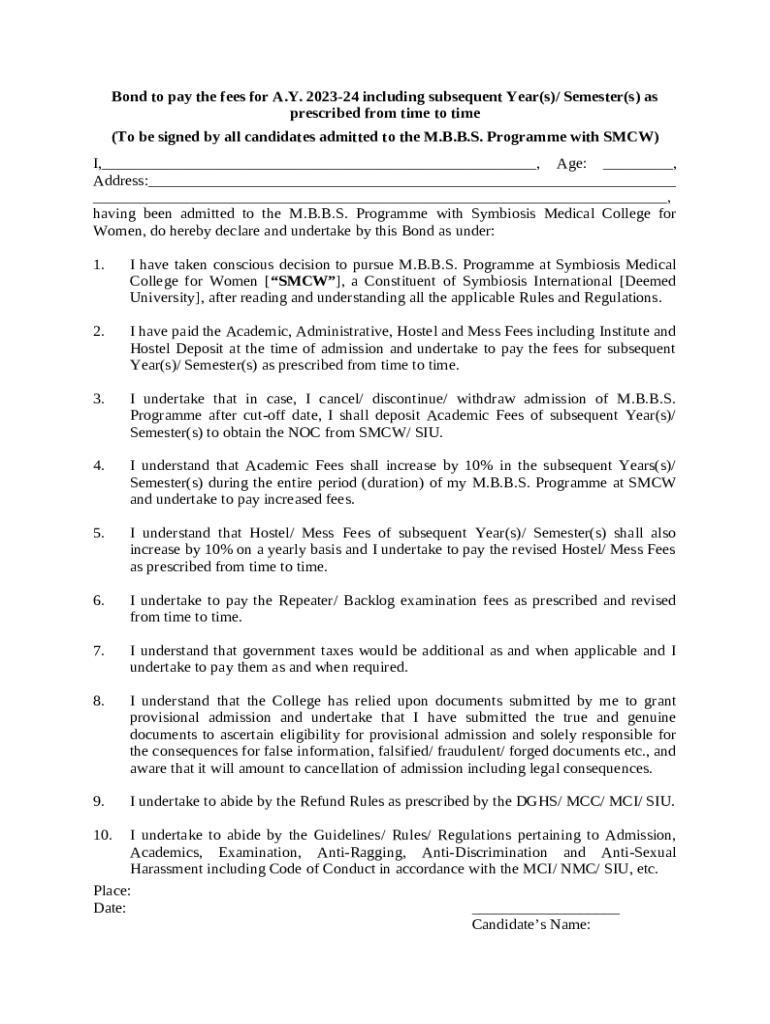 mbbs course discontinuation bond at undertaking/ ... Doc Template ...