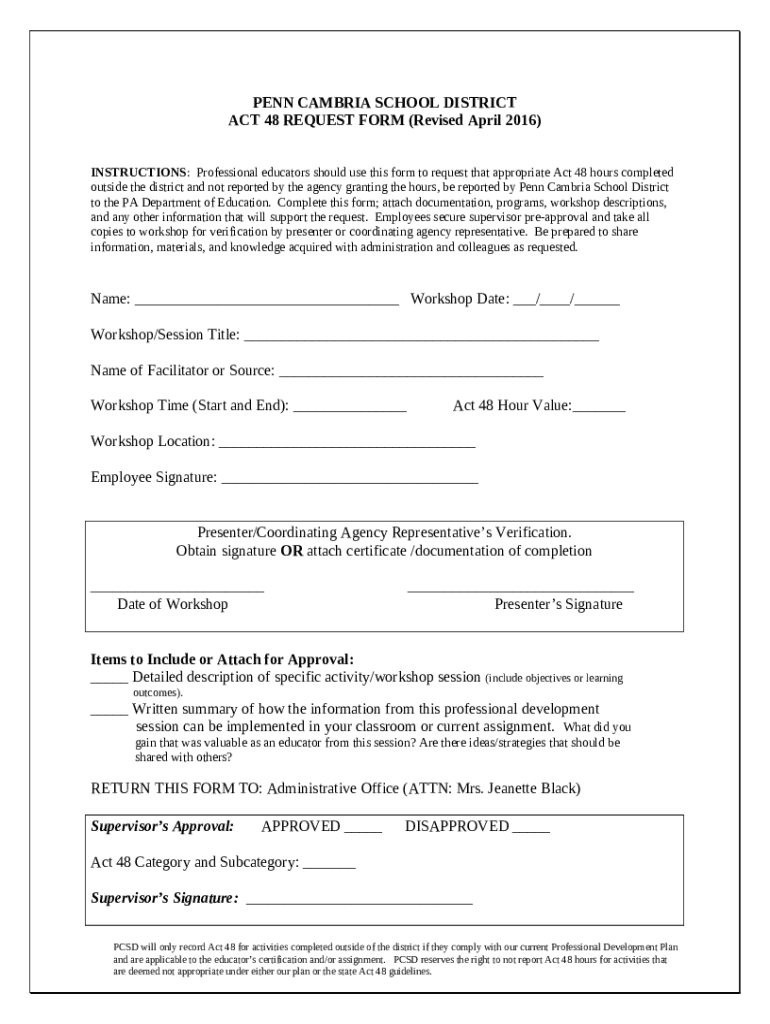 Act 48 Request Revised April 2016 (doc) Doc Template | pdfFiller