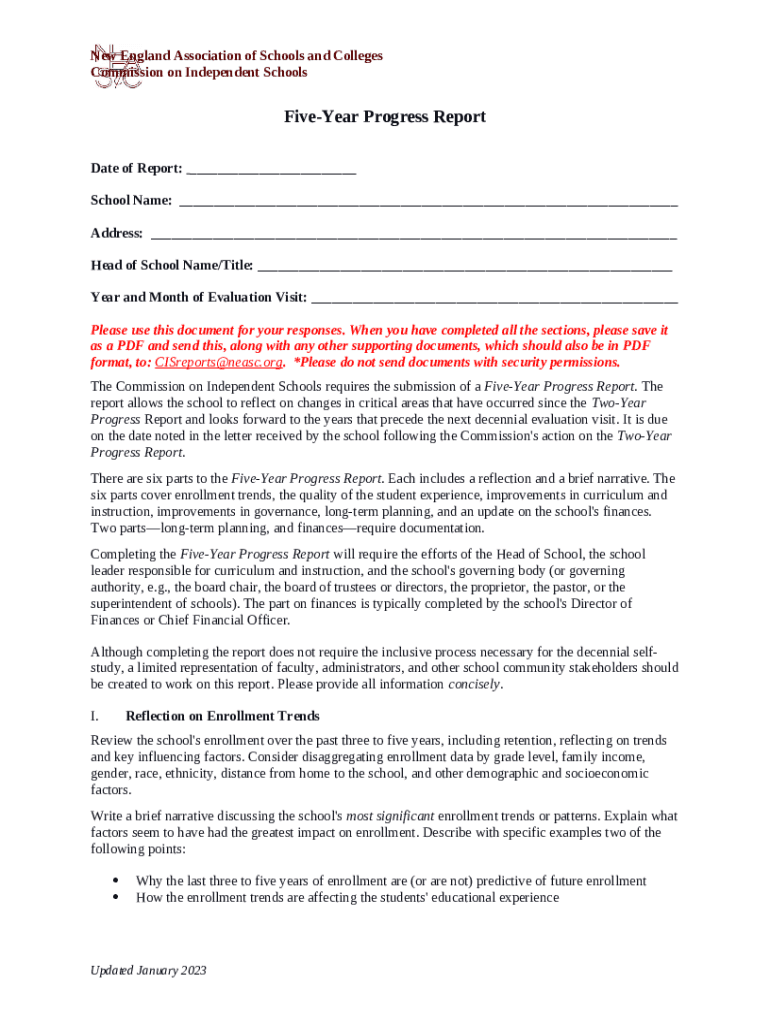 Five-Year Progress Report Doc Template | pdfFiller