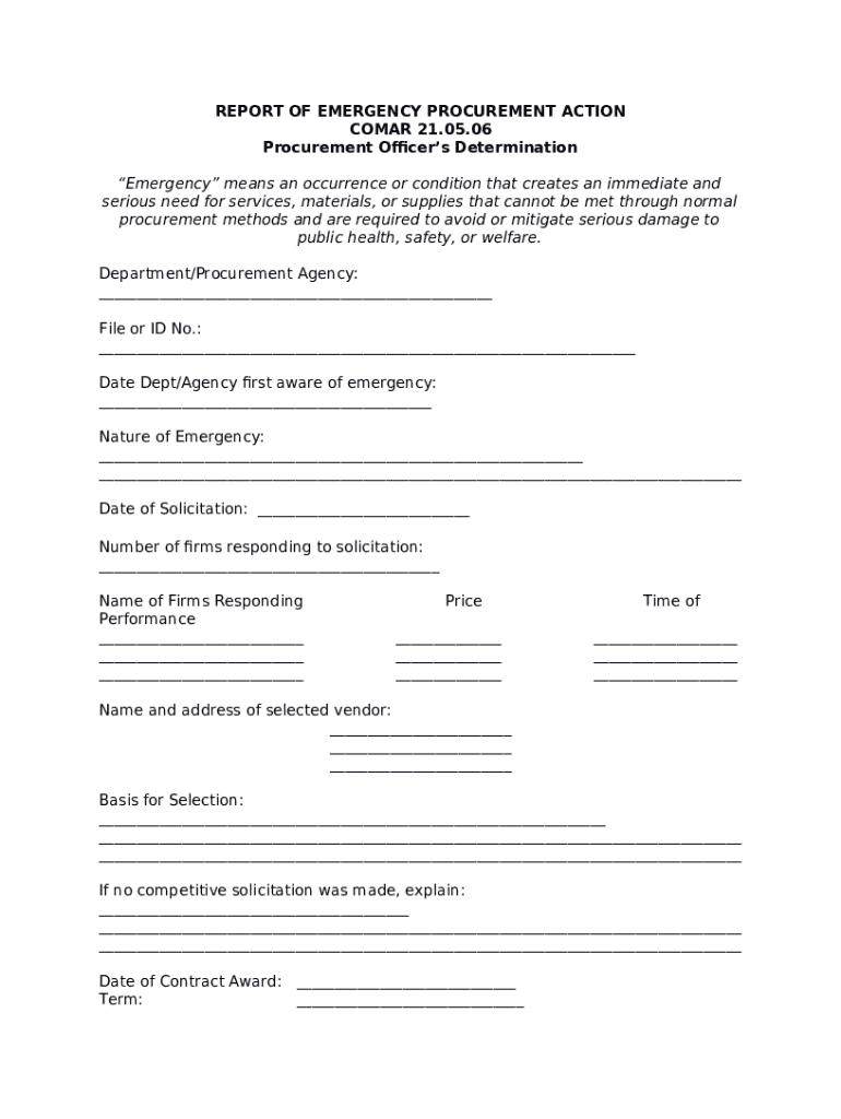 Emergency Procurement - POD Template Doc Template | pdfFiller
