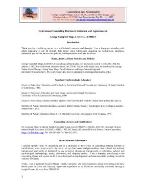 Professional Counseling Disclosure Statement and Agreement of Doc ...