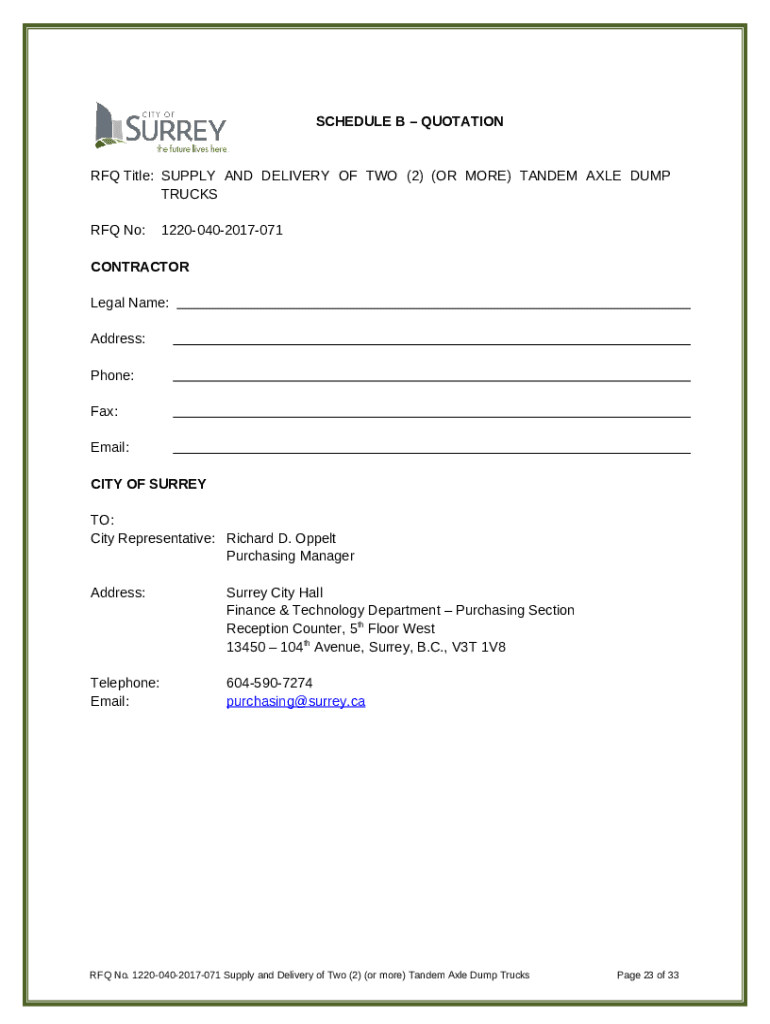 RFQ Title:SUPPLY AND DELIVERY OF TWO (2) (OR MORE) TANDEM AXLE DUMPTRUCKS Doc Template | pdfFiller
