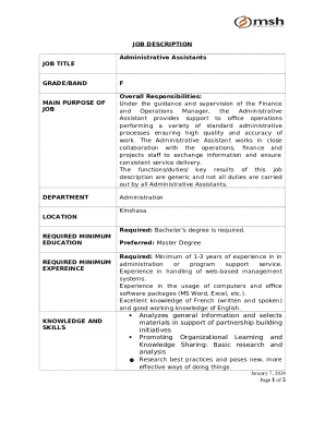 ADMINISTRATIVE ASSISTANT IV BASIC FUNCTION Doc Template | pdfFiller
