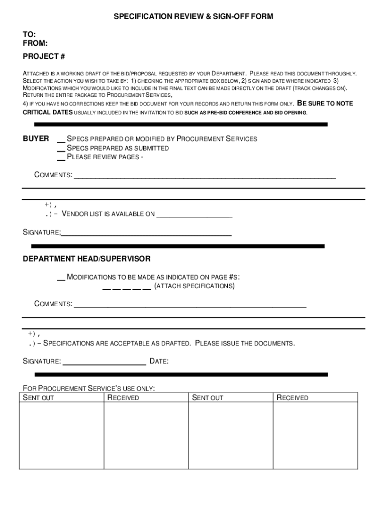 Fillable Online SPECIFICATION REVIEW & SIGN-OFF FORM Fax Email Print ...