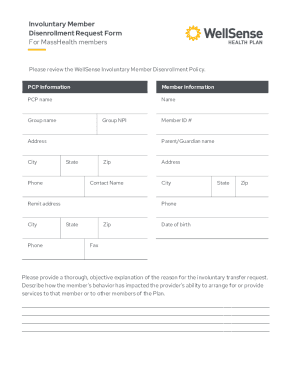Fillable Online Involuntary Member Disenrollment Request Form For ... Fax Email Print - pdfFiller