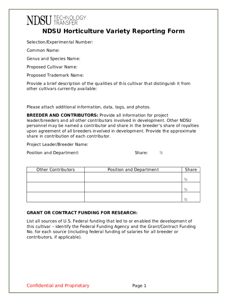 NDSU Horticulture Variety Reporting Doc Template | pdfFiller