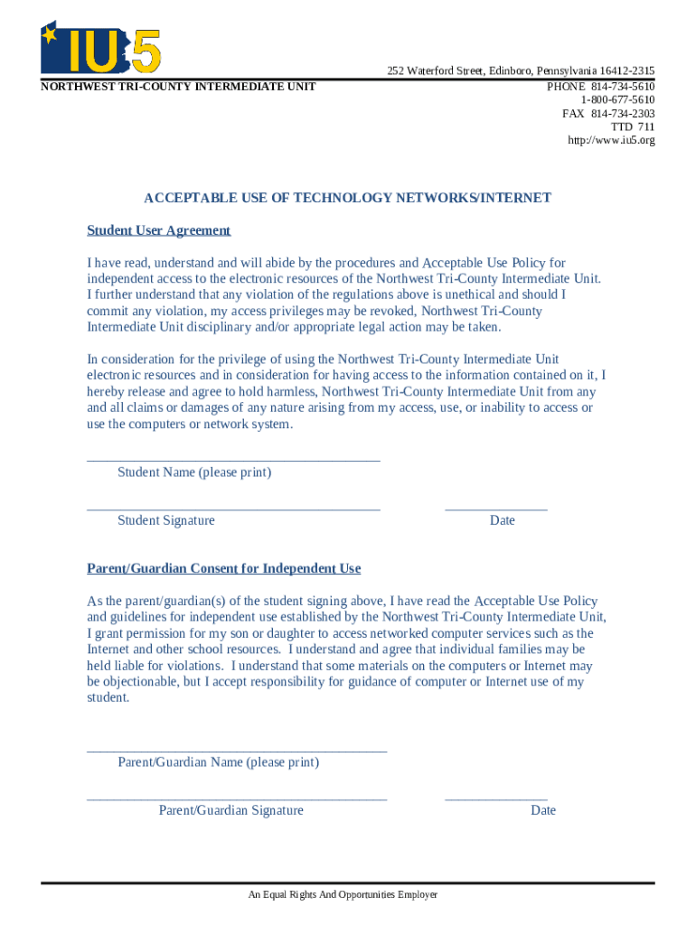 Computer/Network/Internet Acceptable Use Agreement Doc Template | pdfFiller