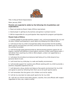 In House Parent Expectations Doc Template | pdfFiller