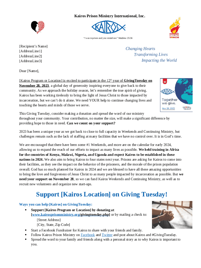 Support Kairos Location on Giving Tuesday! Doc Template | pdfFiller