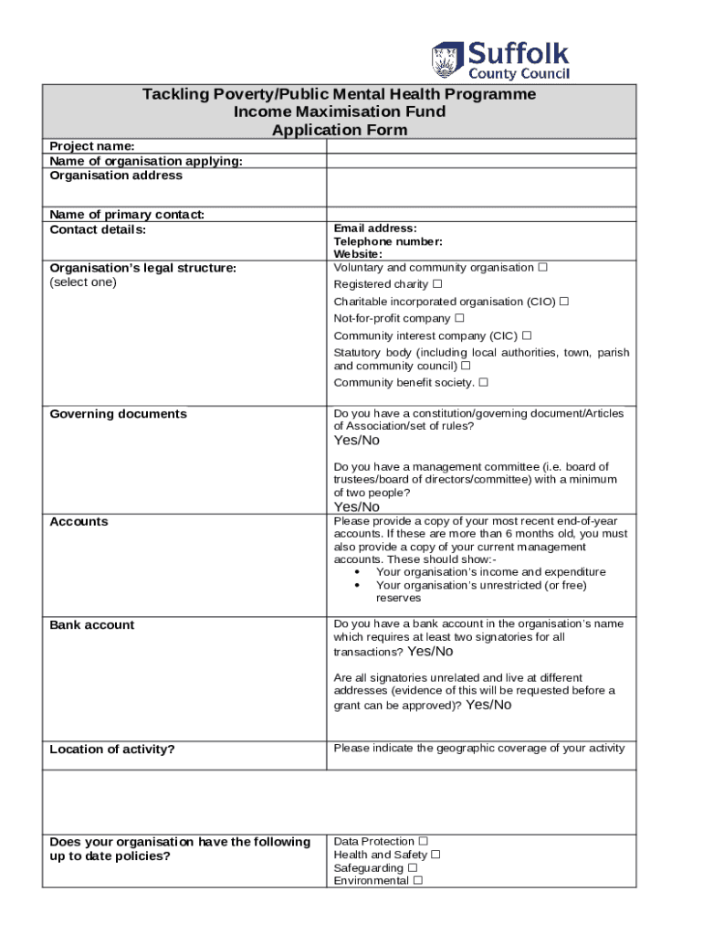 Income Maximisation Fund Application Doc Template | pdfFiller