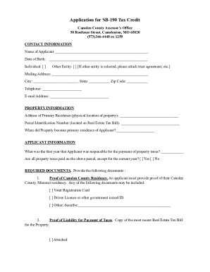 Fillable Online Application for SB-190 Tax Credit Fax Email Print ...