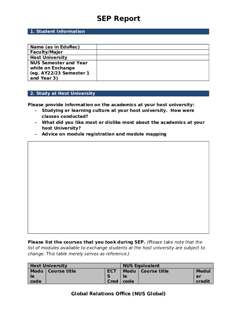 Instructions for Student Exchange Programme (SEP) ... Doc Template ...