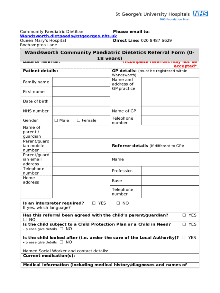 Wandsworth Community Paediatric Dietetics Referral ... Doc Template ...