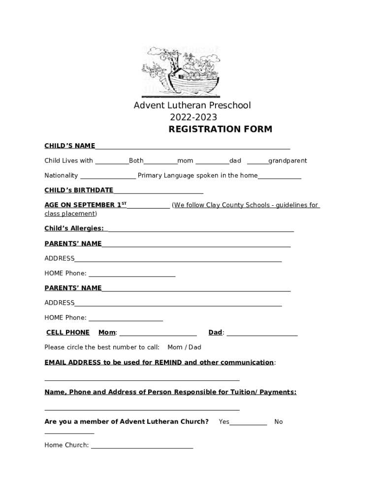 registration - Advent Church Doc Template | pdfFiller