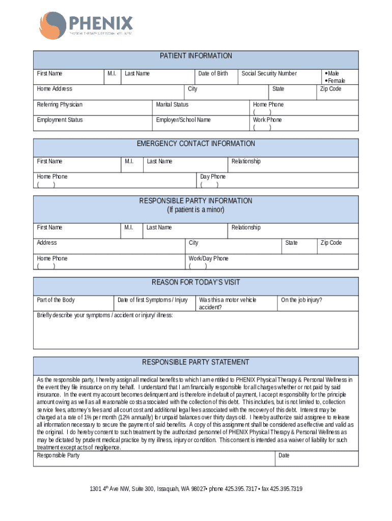 Patient Ination Aspire Physical Therapy Doc Template | pdfFiller