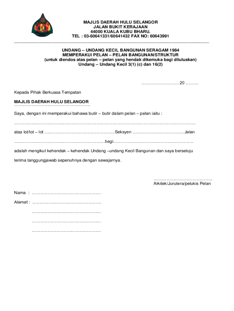 Fillable Online LAMPIRAN BORANG A - Majlis Daerah Hulu Selangor Fax ...