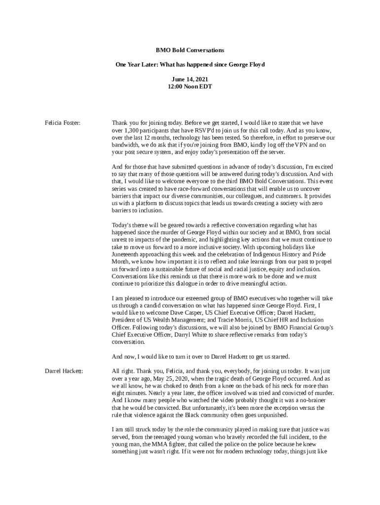 Bold Conversations: One Year Later - What has Happened ... Doc Template ...