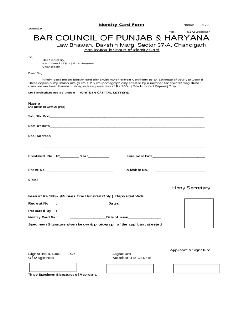 Get Verification Bar Council Of Punjab And Haryana Doc Template | pdfFiller
