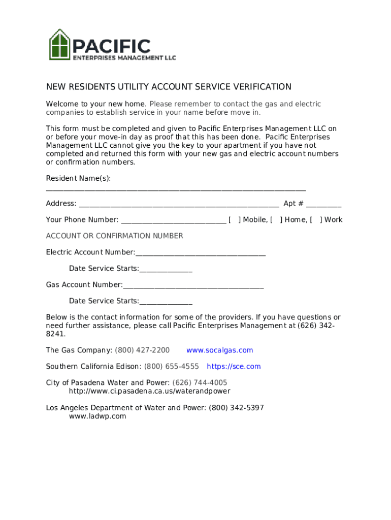 Utility Account Service Verification Doc Template | pdfFiller