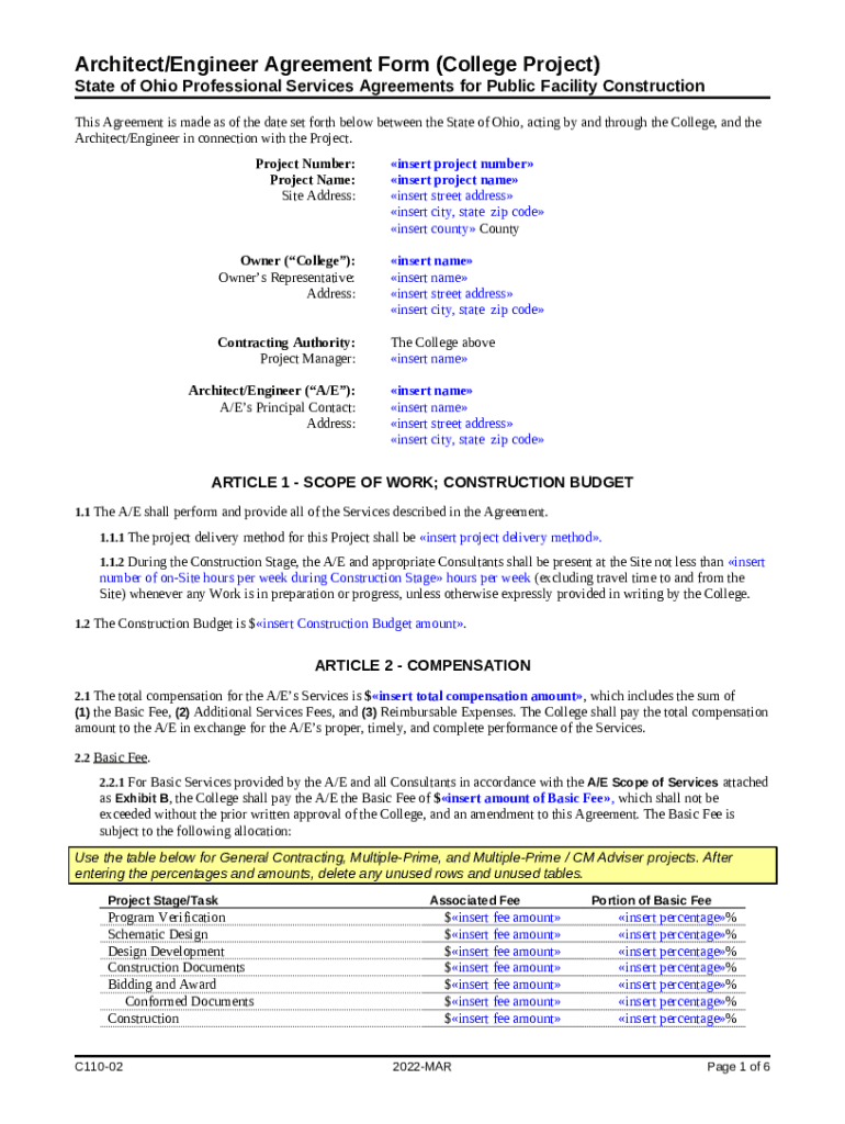 Architect/Engineer Agreement for General Contracting ( ... Doc Template ...