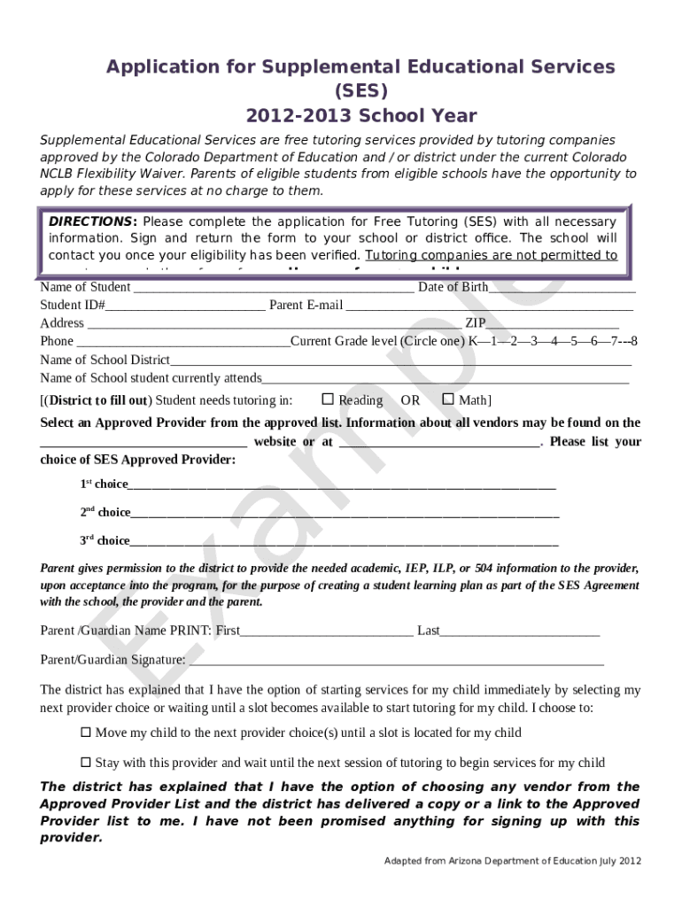 Colorado Title I Supplemental Educational Services and ... Doc Template ...