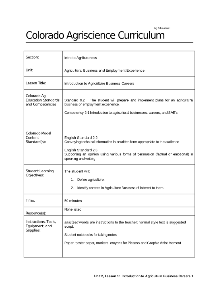 AgricultureColorado Career and Technical Education - ffa cccs Doc Template | pdfFiller