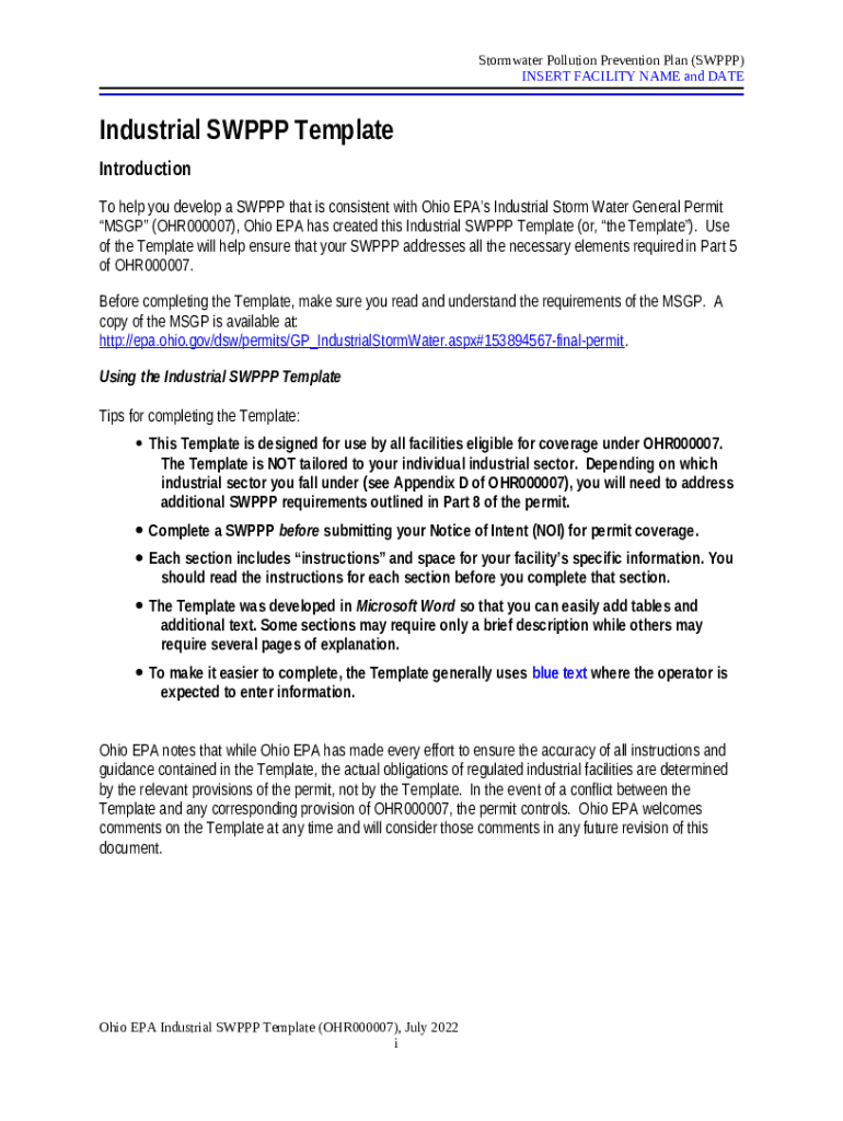 To help you develop a SWPPP that is consistent with Ohio EPA's ...