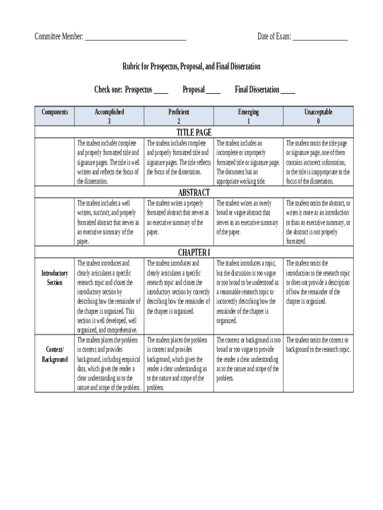 Final Dissertation Paper Rubric Doc Template | pdfFiller