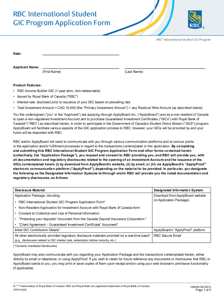 Fillable Online RBC International Student GIC Program Application Package Fax Email Print ...