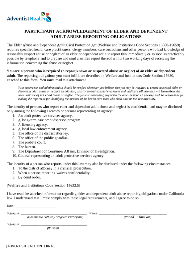 Elder and Dependent Adult Abuse Prevention and Reporting Doc Template ...
