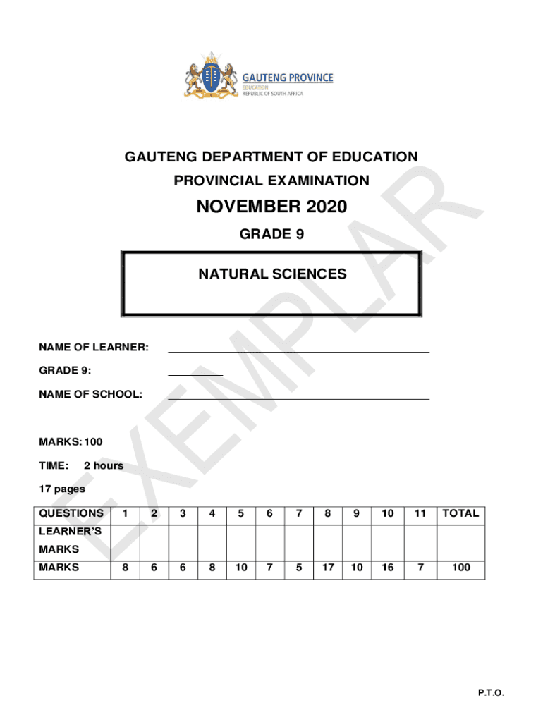 Fillable Online Natural Science Memerandum Term 4 Exam Paper Grade 9 ...