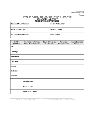 WEEKLY TRAINING REPORT FOR ON-THE JOB TRAINEE - wbt dot state fl Doc ...