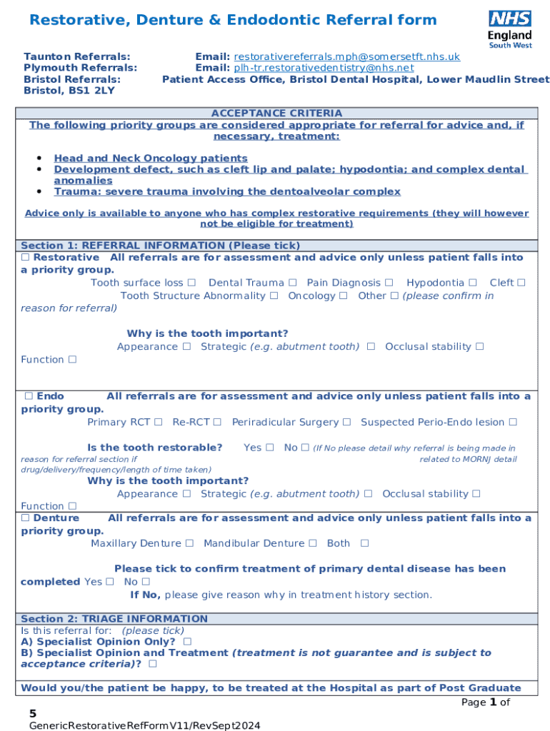 Restorative, Denture & Endodontic Referral Doc Template | pdfFiller