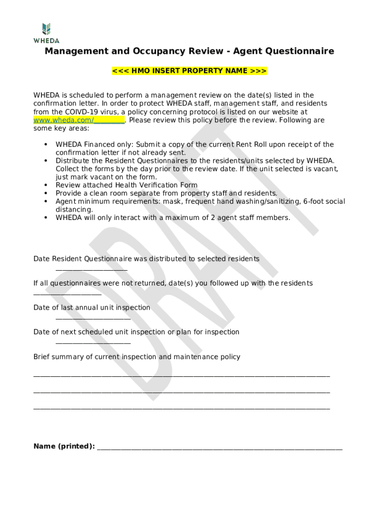 WHEDA Management Review Inspections Postponed Doc Template | pdfFiller