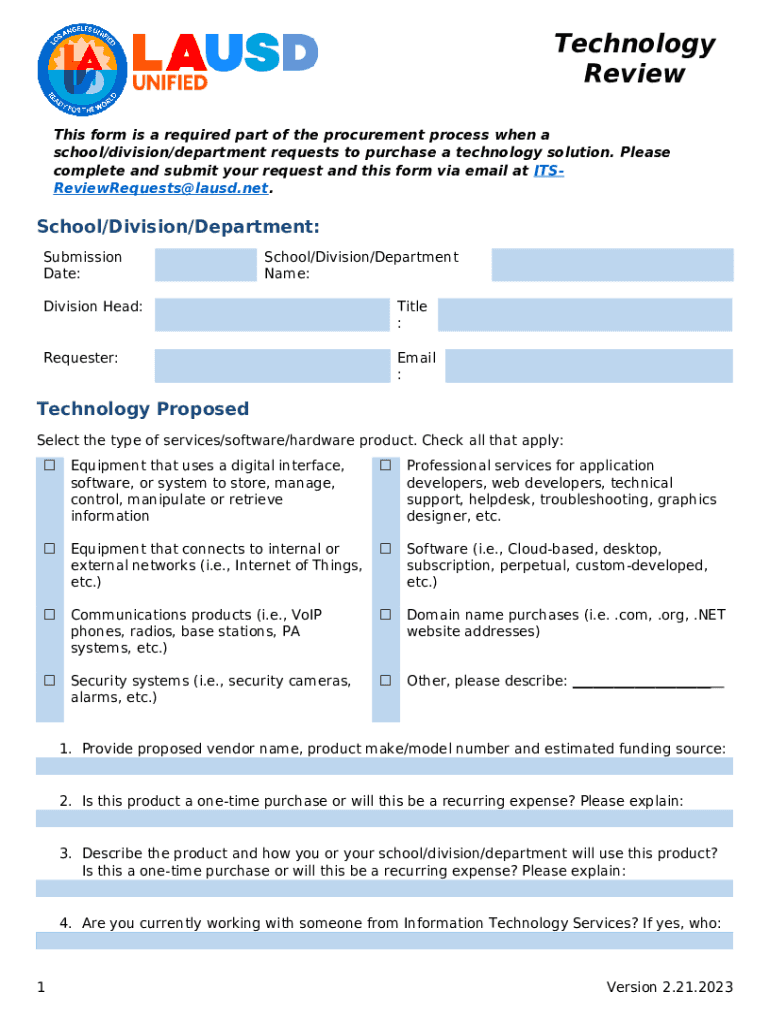 Technology Review Request Doc Template | pdfFiller