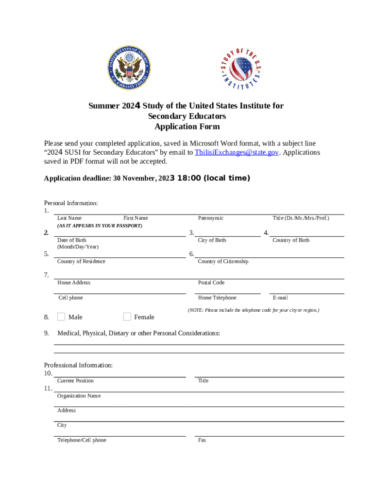 2024-SUSI-Secondary-School-Educators-Application- Doc Template | pdfFiller