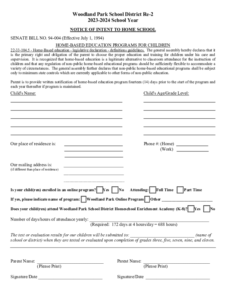 Fillable Online Does My State Require a Notice of Intent to Homeschool ...