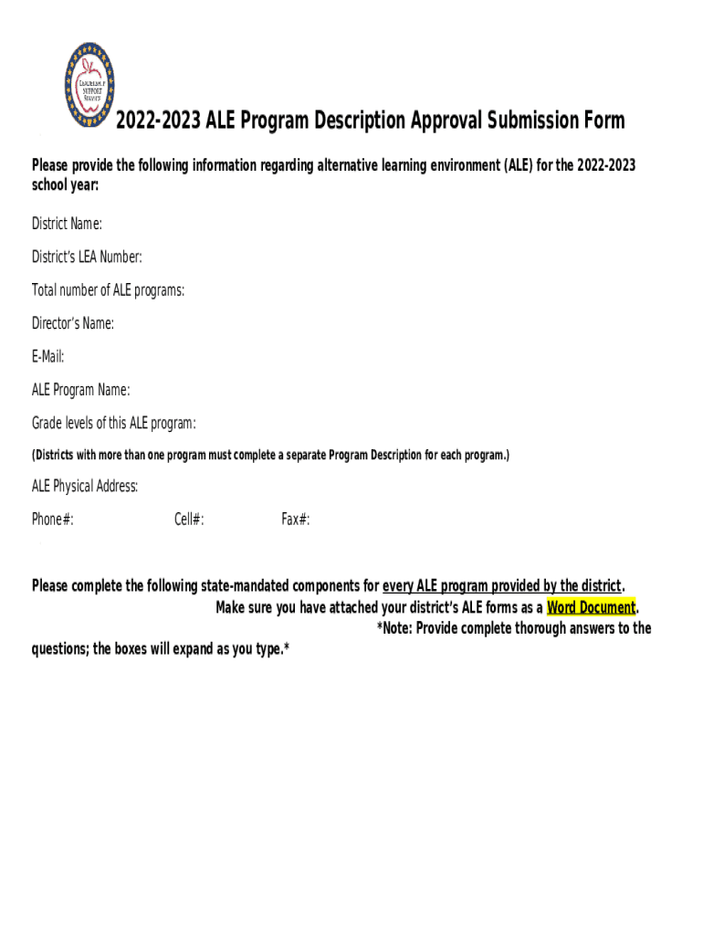 ALE Program Description Submission Doc Template | pdfFiller